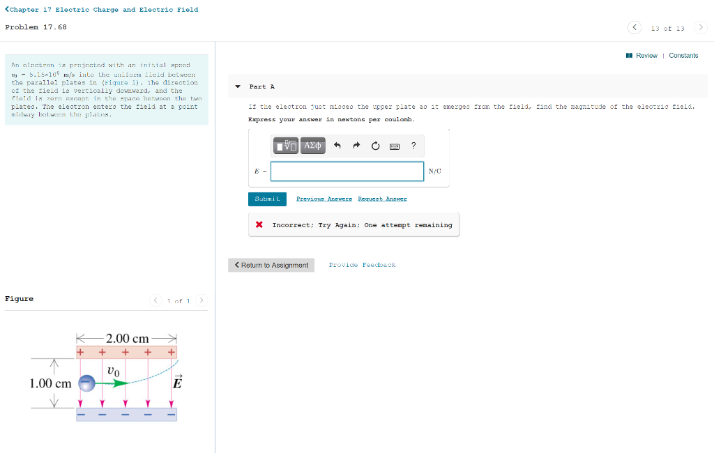 Solved An electron is projected with an initial speed v0 | Chegg.com