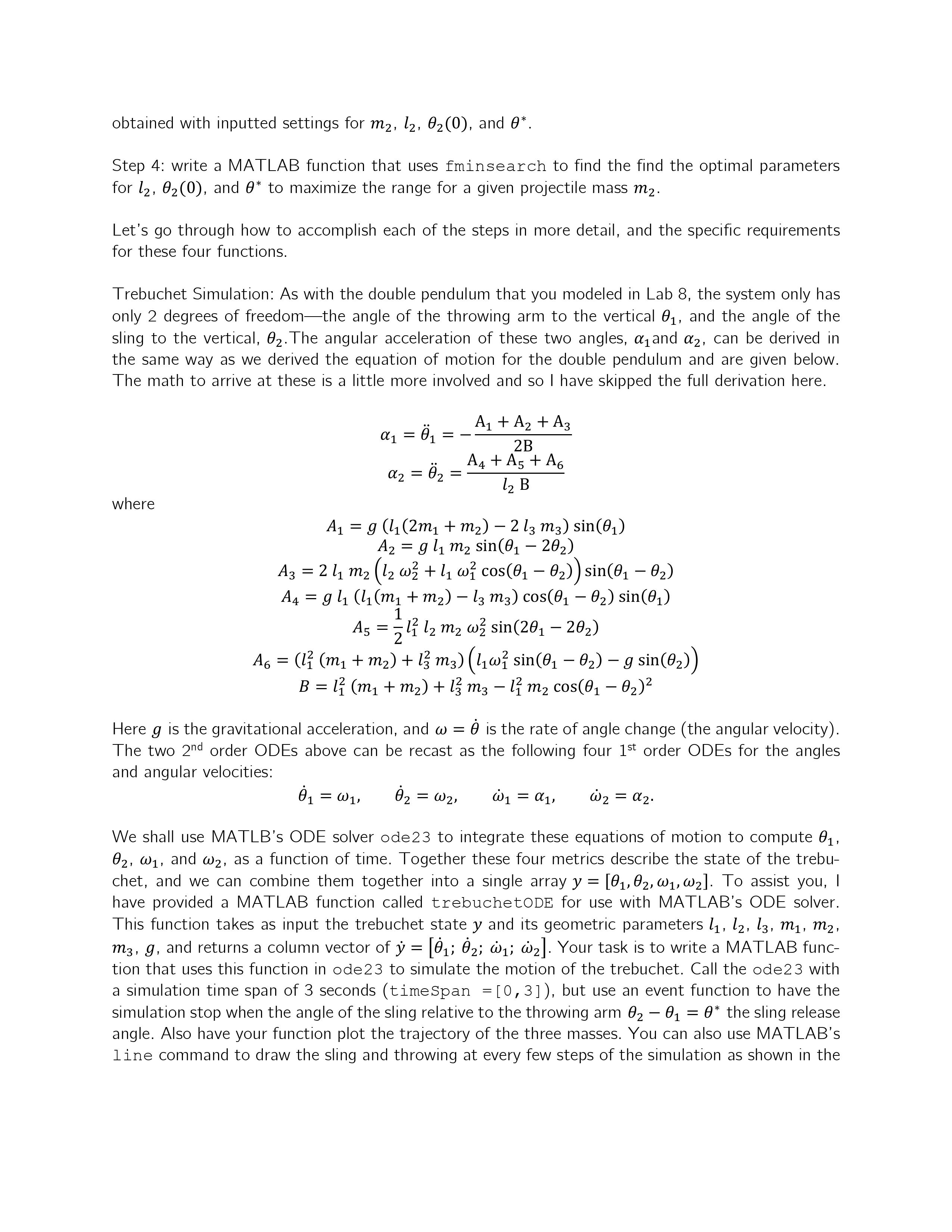Solved obtained with inputted settings for m2,l2,θ2(0), ﻿and | Chegg.com