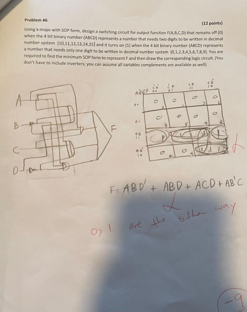 Solved Problem #6 (12 points) Using k-maps with SOP form, | Chegg.com
