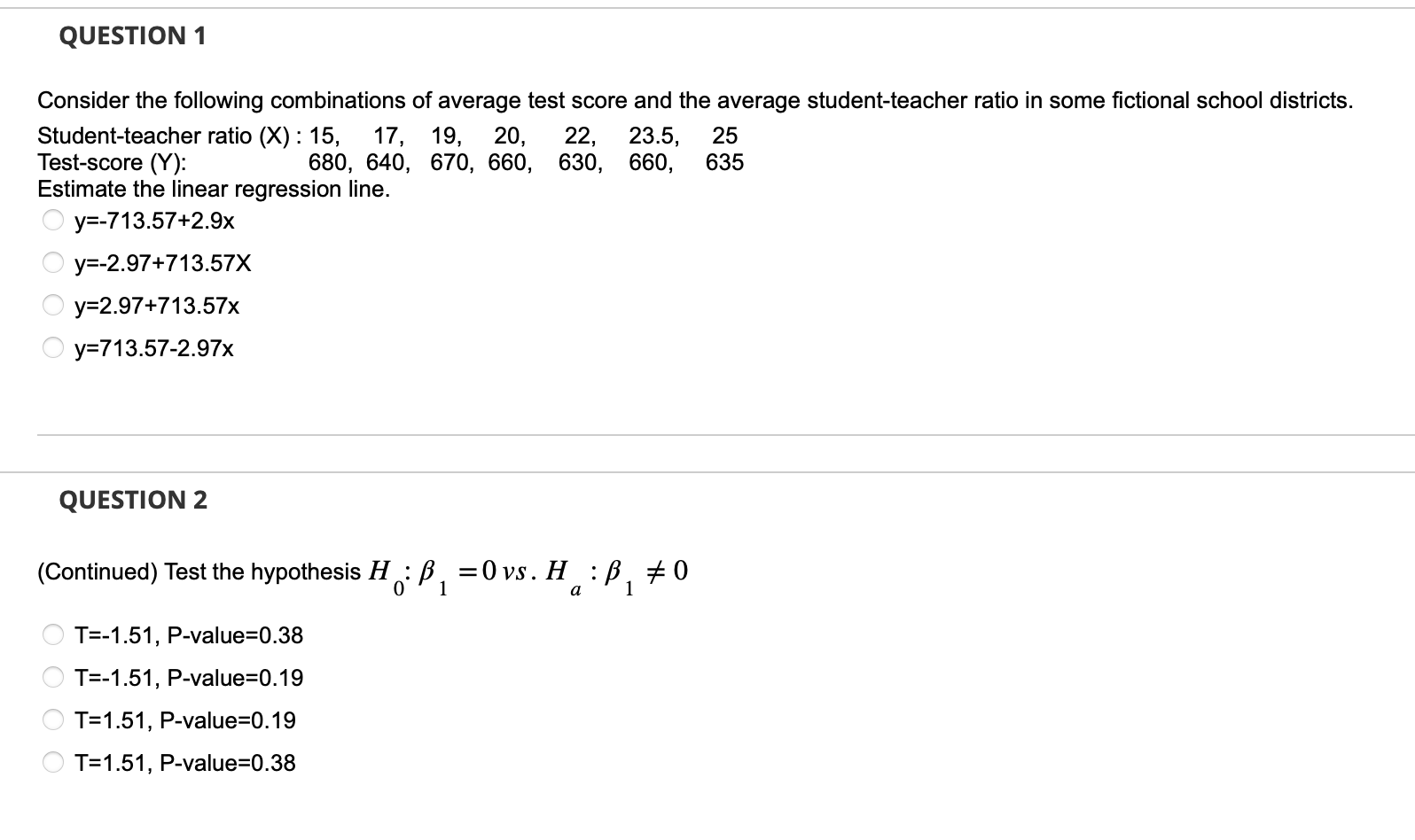 Solved Consider the following combinations of average test | Chegg.com