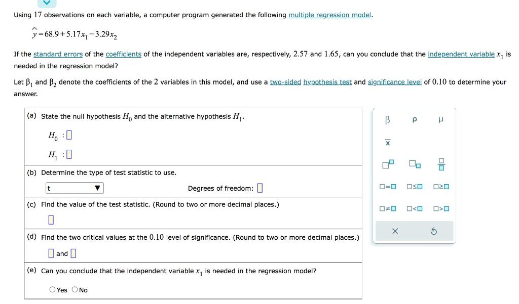 Solved Using 17 observations on each variable, a computer | Chegg.com