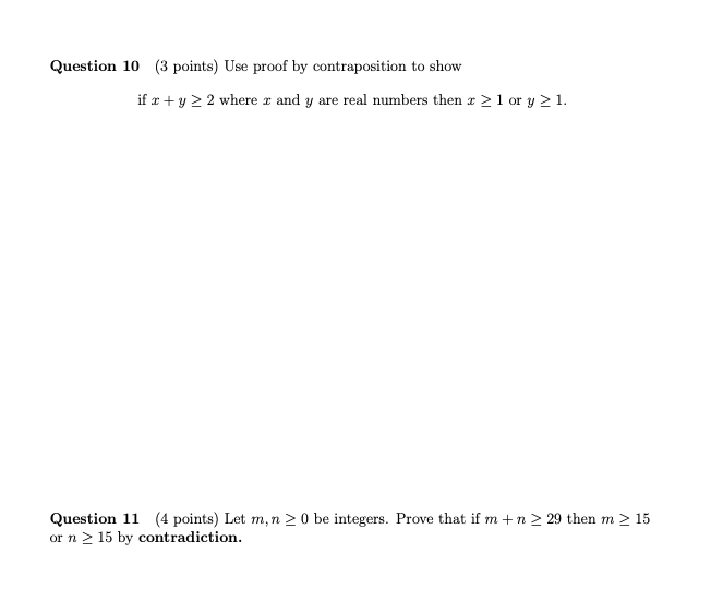 Solved Question 10 (3 points) Use proof by contraposition to | Chegg.com