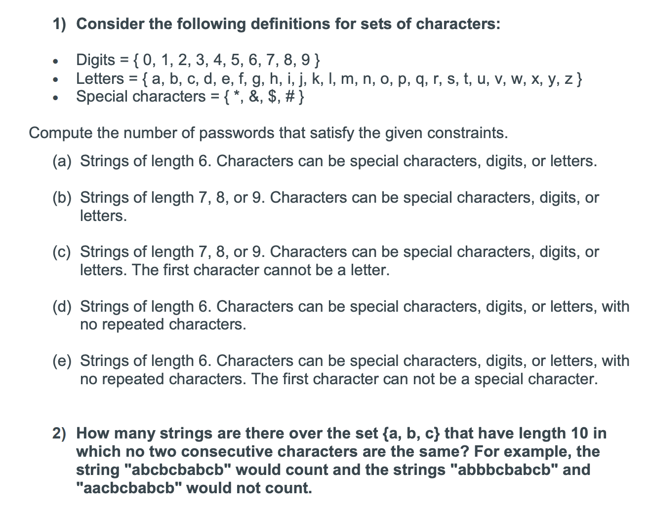 Solved 1) Consider the following definitions for sets of | Chegg.com
