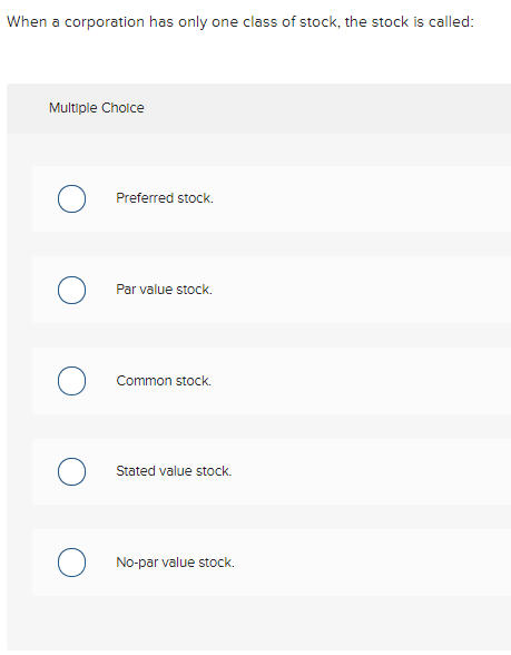 Solved When a corporation has only one class of stock, the | Chegg.com