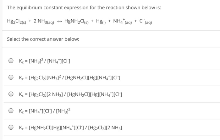 Solved The equilibrium constant expression for the reaction | Chegg.com