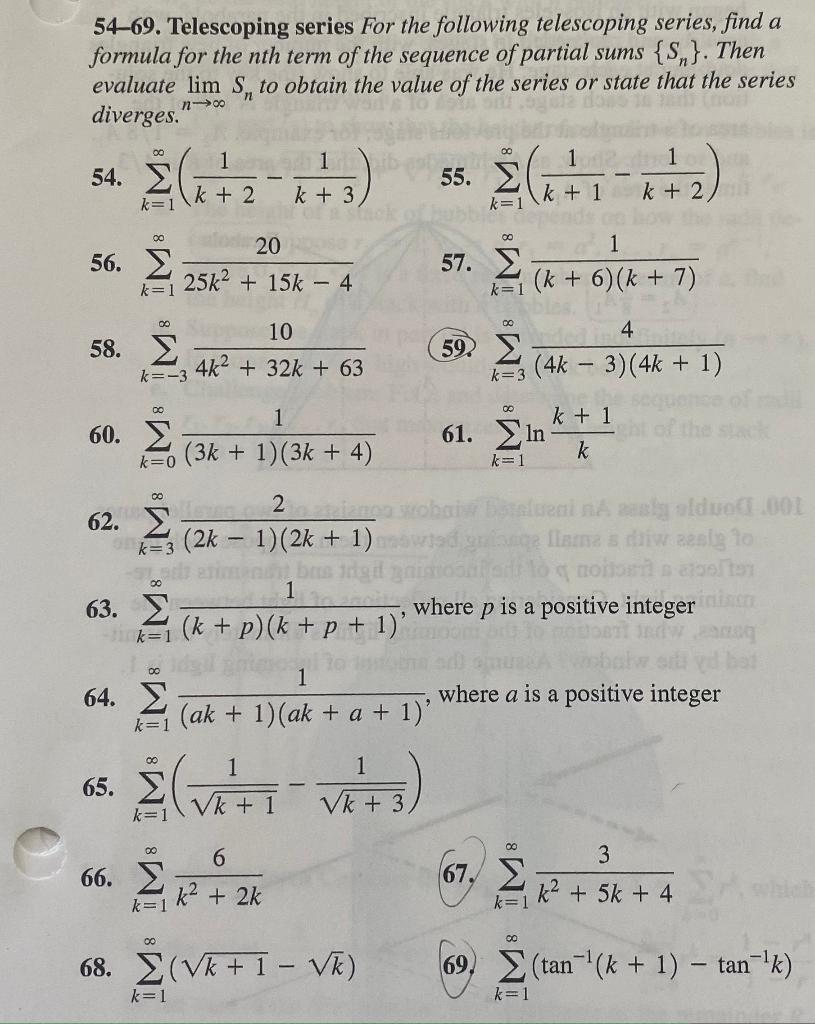Solved 54–69. Telescoping series For the following | Chegg.com