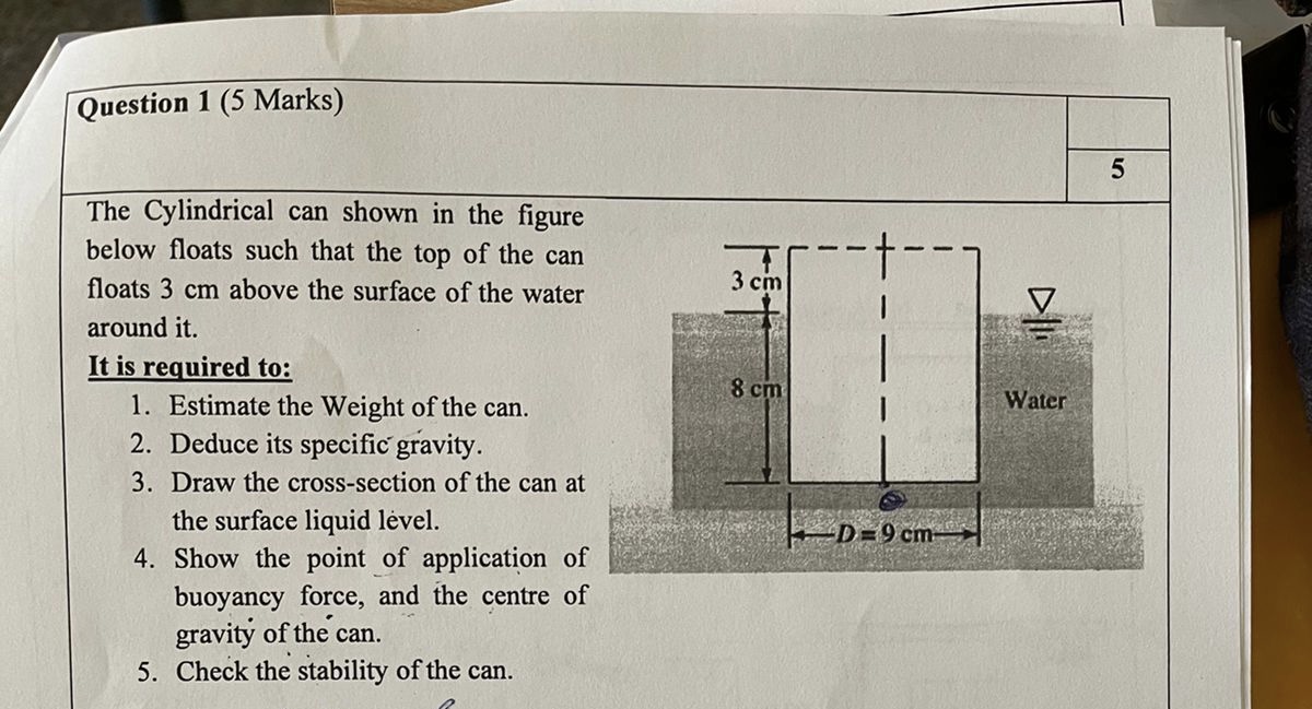 Solved Question 1 (5 Marks)The Cylindrical can shown in the | Chegg.com Solved Question 1 (5 Marks)The Cylindrical can shown in the | Chegg.com
