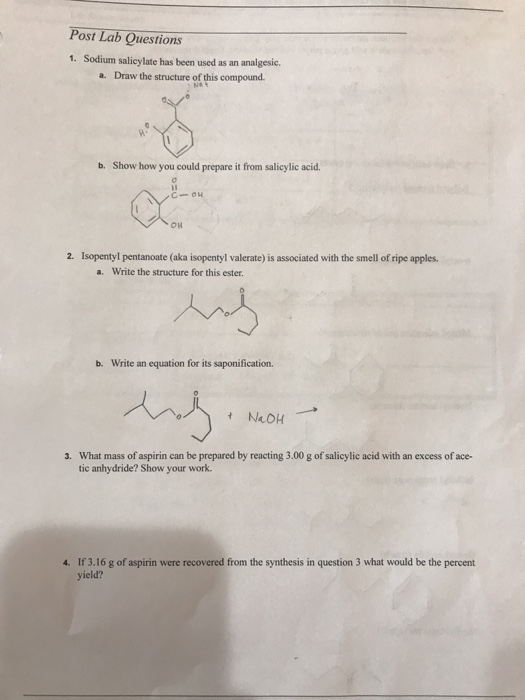 Solved Post Lab Questions 1. Sodium salicylate has been used | Chegg.com