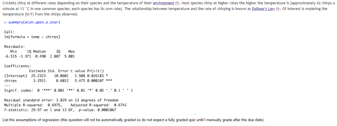Solved Crickets chirp at different rates depending on their | Chegg.com