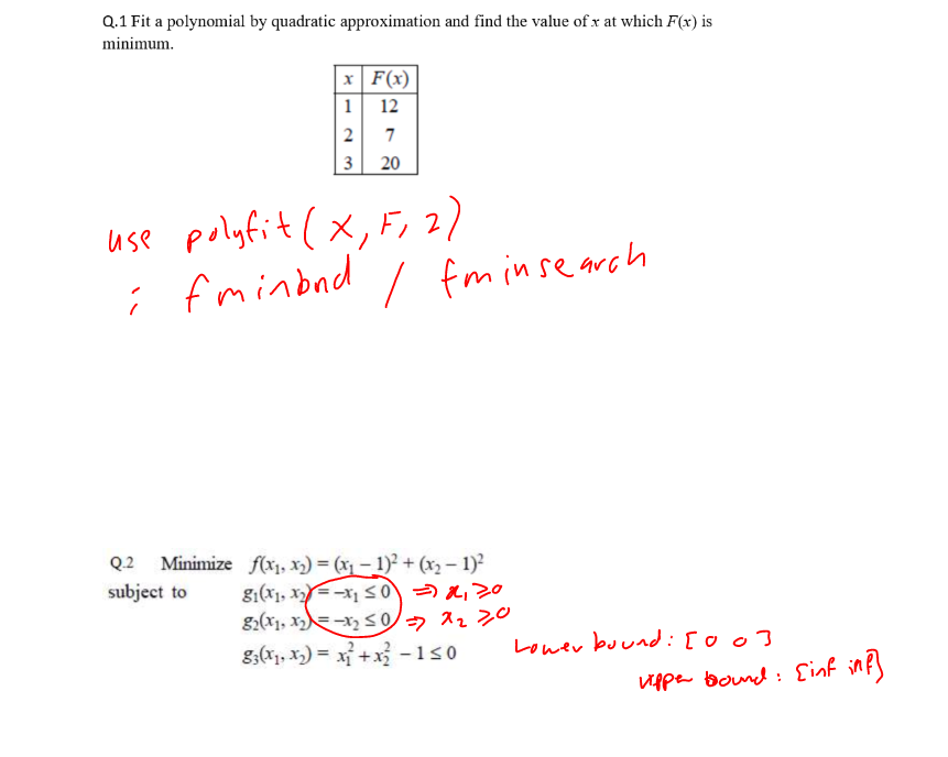 Solved Q.1 Fit a polynomial by quadratic approximation and | Chegg.com