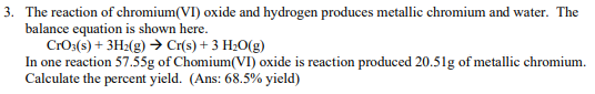 Solved The reaction of chromium(VI) oxide and hydrogen | Chegg.com