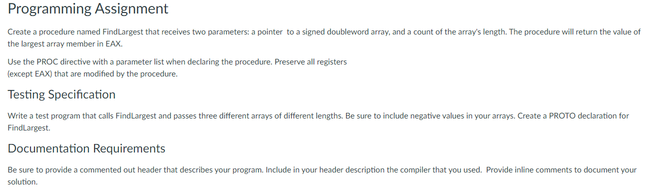 Solved Create a procedure named FindLargest that receives | Chegg.com