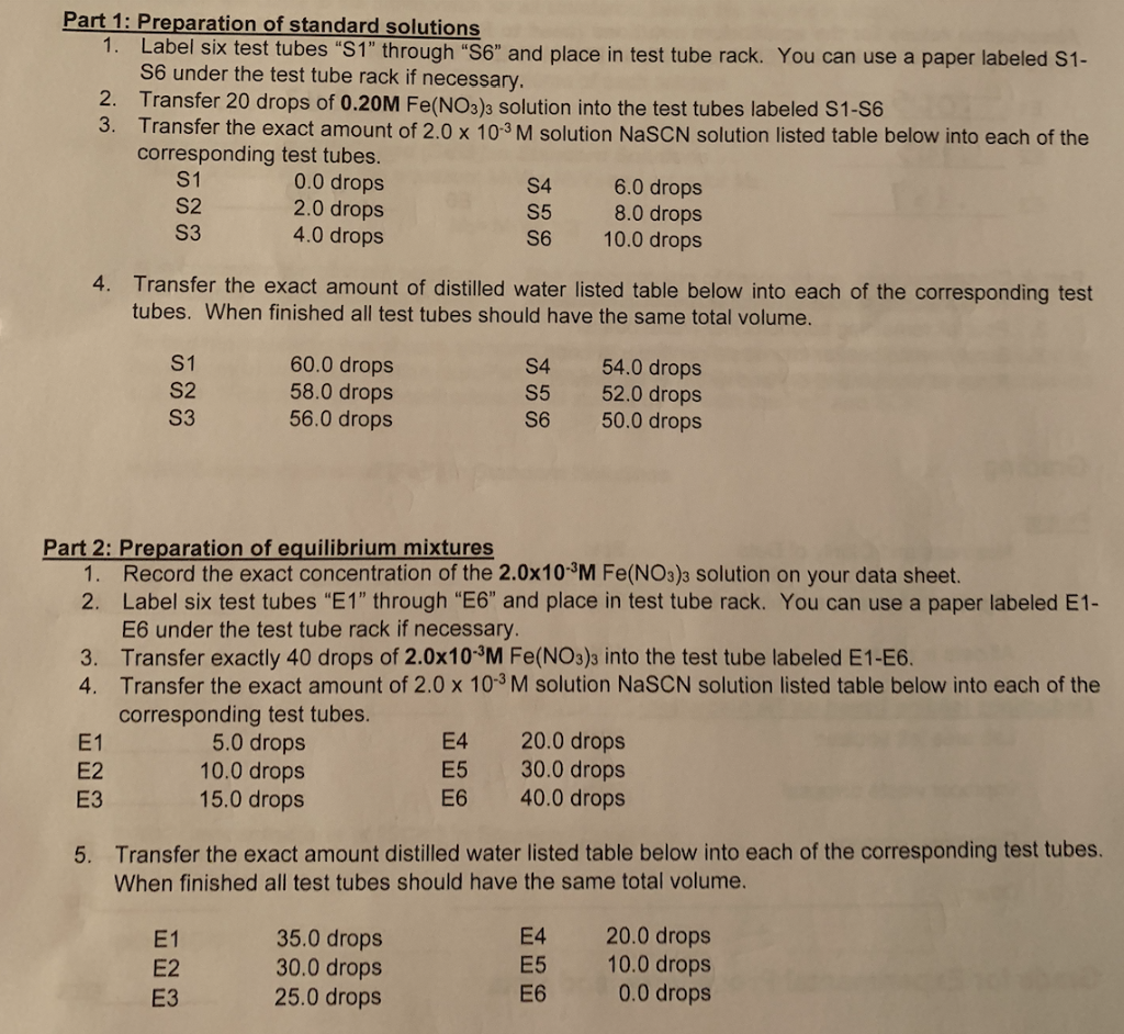 Solved Part 1: Preparation of standard solutions Label six | Chegg.com
