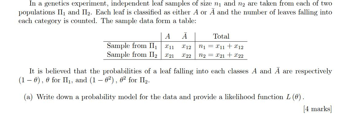 Solved In a genetics experiment, independent leaf samples of | Chegg.com