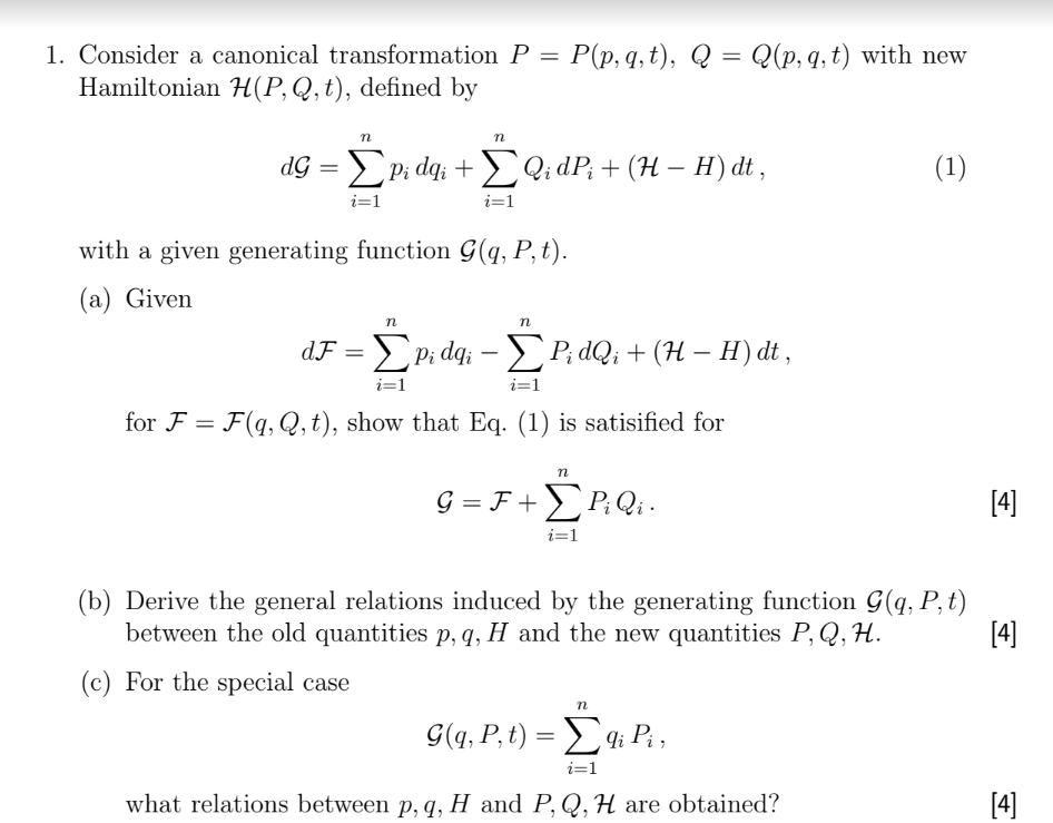 Solved Consider a canonical transformation | Chegg.com