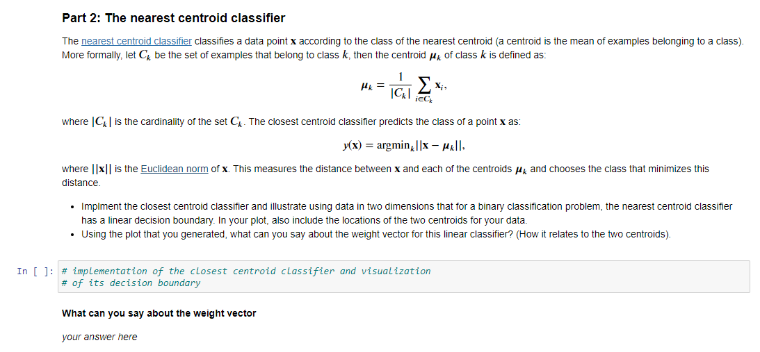 Part 2: The nearest centroid classifier The nearest | Chegg.com