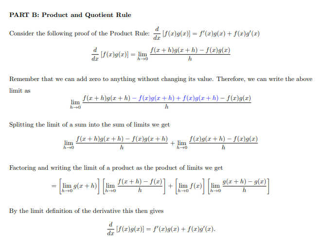 Solved PART B: Product and Quotient Rule Consider the | Chegg.com
