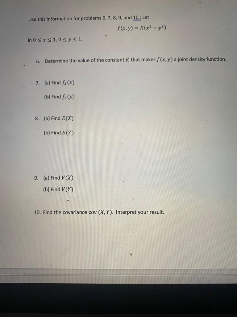 Solved Use this information for problems 6, 7, 8, 9, and 10: | Chegg.com