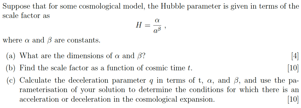 Solved Suppose that for some cosmological model, the Hubble | Chegg.com