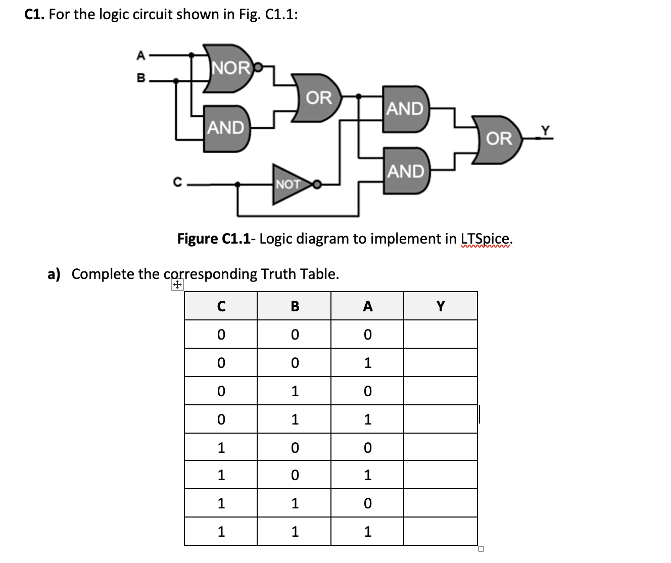 Solved C1. For the logic circuit shown in Fig. C1.1: Figure | Chegg.com
