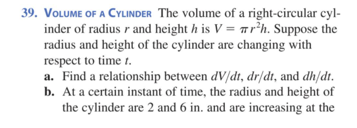 Solved 39. VOLUME OF A CYLINDER The volume of a | Chegg.com