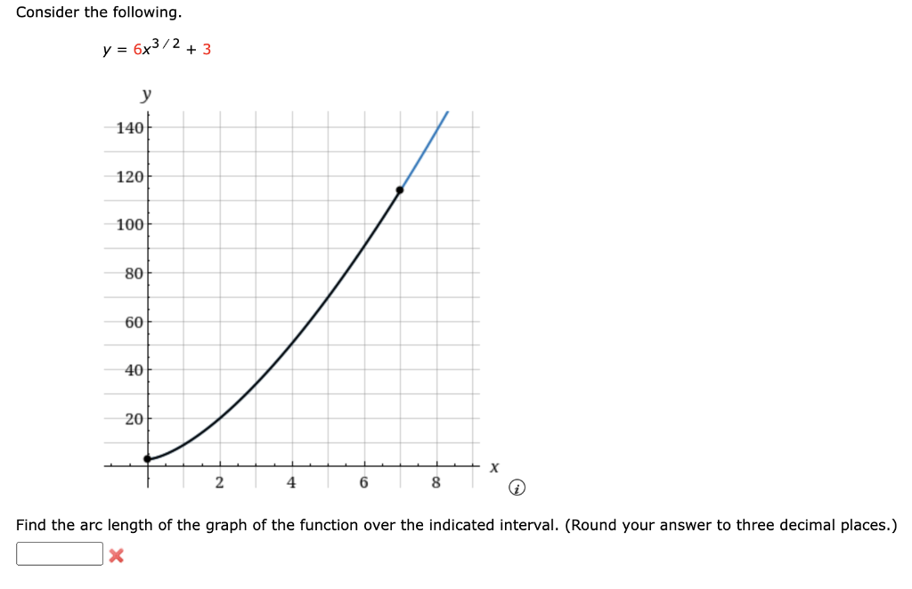 Solved Consider the following. y=6x3/2+3 Find the arc length | Chegg.com