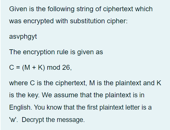 Solved Given is the following string of ciphertext which was | Chegg.com