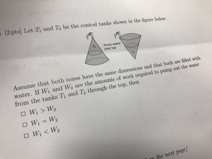 Solved 2 pts Let T1 and T2 be the conical tanks shown in the | Chegg.com