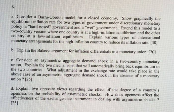 6. a. Consider a Barro-Gordon model for a closed | Chegg.com