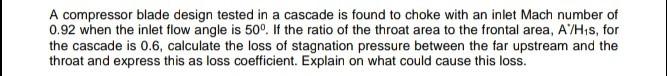 Solved A compressor blade design tested in a cascade is | Chegg.com
