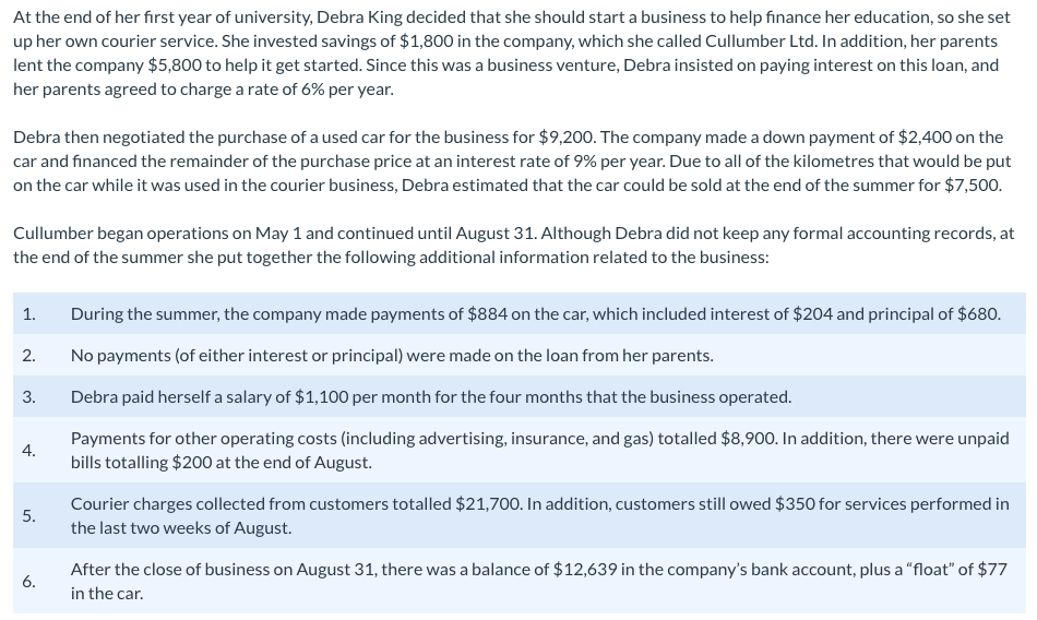 Solved At the end of her first year of university, Debra | Chegg.com