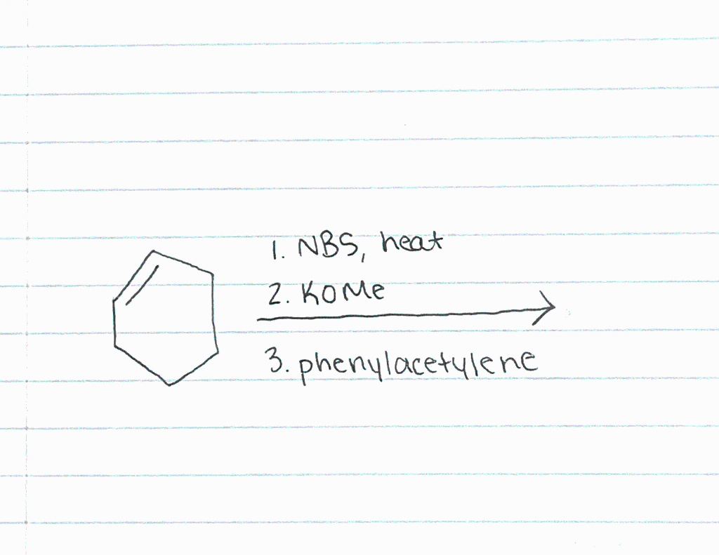 Solved 1. NBS, heat 2. Kome 3. phenylacetylene | Chegg.com