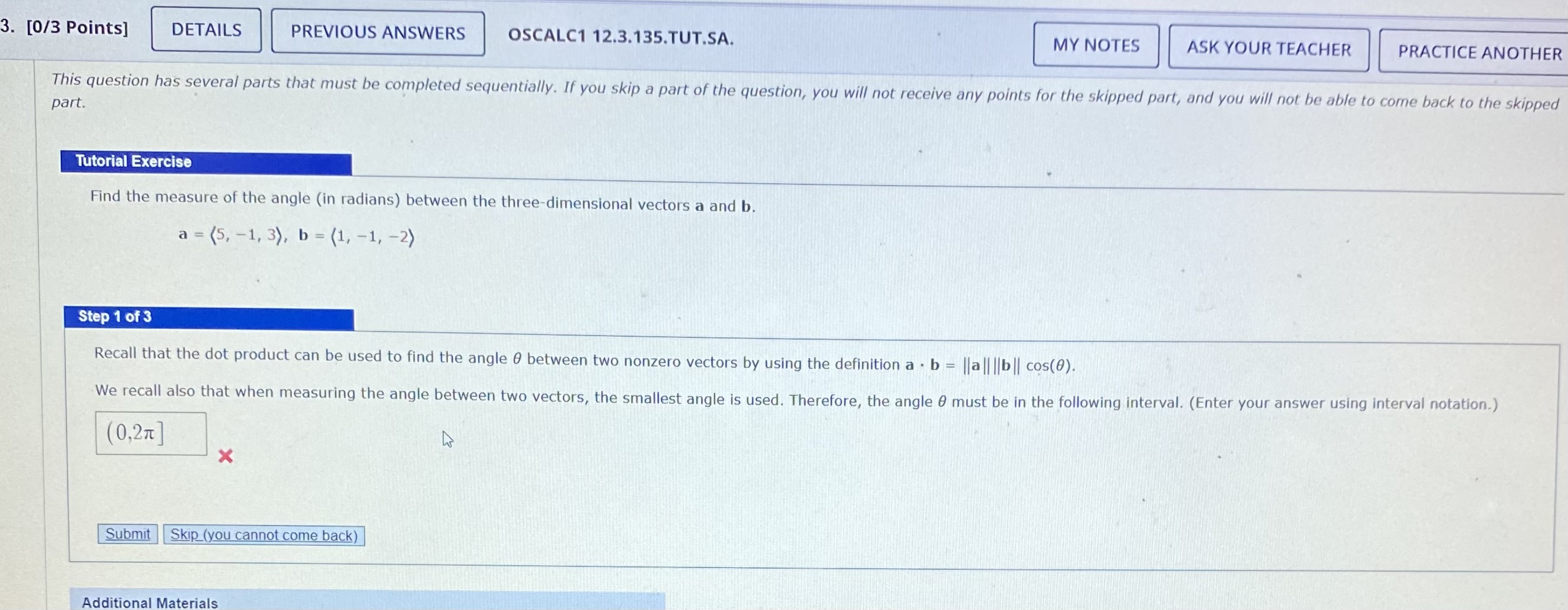 Solved Find the measure of the angle (in radians) between | Chegg.com