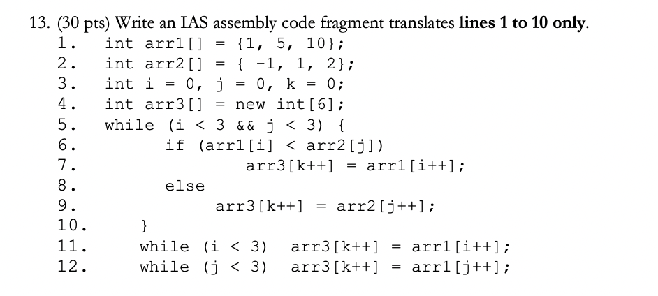 Solved 13. (30 pts) Write an IAS assembly code fragment | Chegg.com