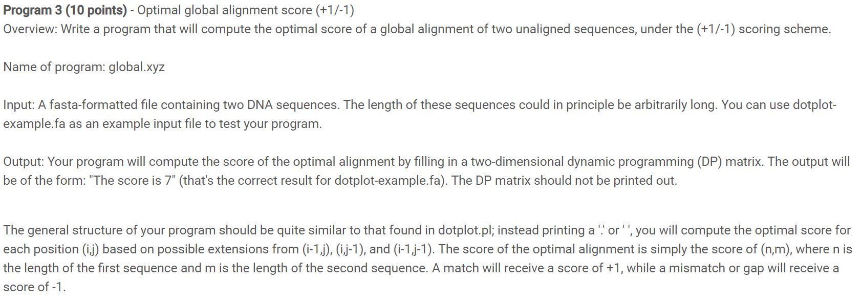 - Program 3 (10 points) - Optimal global alignment | Chegg.com