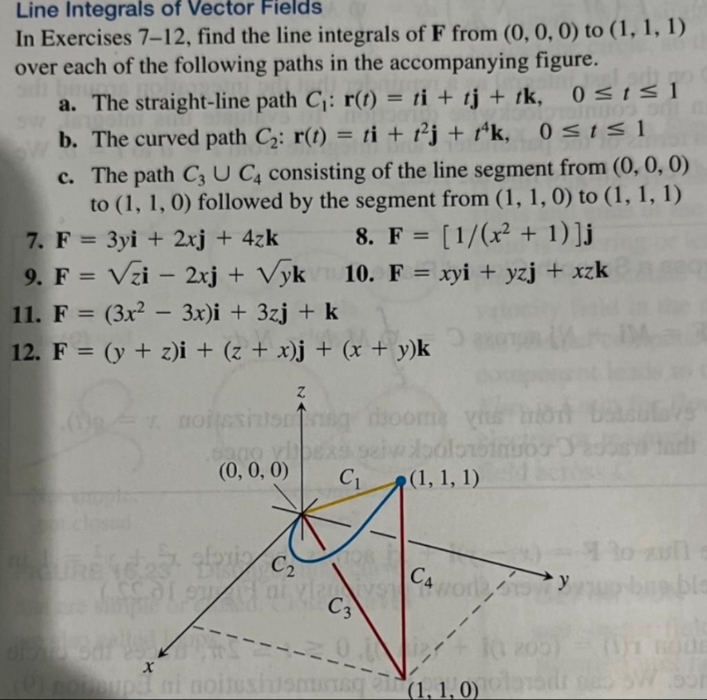 Solved Line Integrals Of Vector Fields In Exercises 7−12
