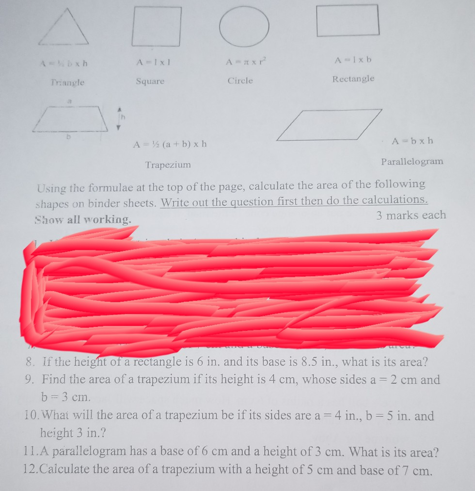 Solved bxh A = 1x1 A=nXr² A=Ixb Square Circle Rectangle A=12 | Chegg.com