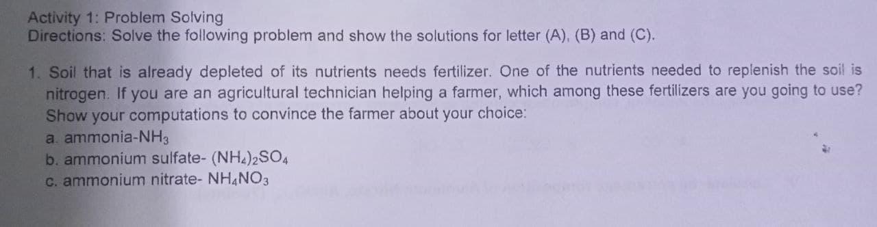 Solved Activity 1: Problem Solving Directions: Solve the | Chegg.com
