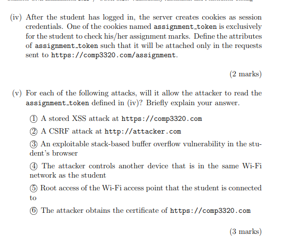 Solved (iv) After the student has logged in, the server | Chegg.com