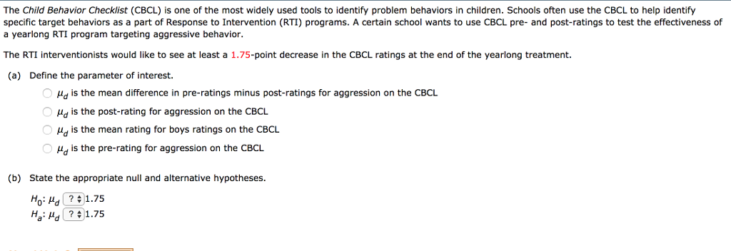 Solved The Child Behavior Checklist (CBCL) is one of the | Chegg.com