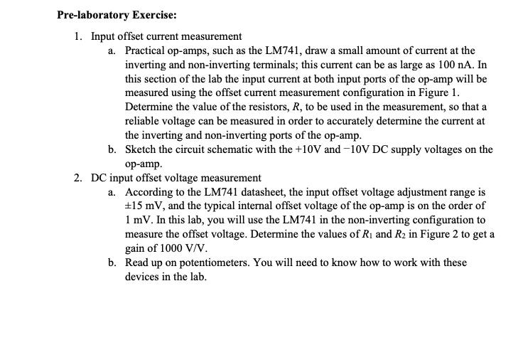 Solved Pre-laboratory Exercise: 1. Input offset current | Chegg.com