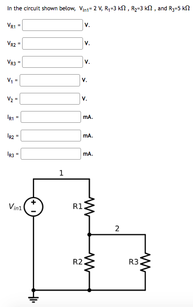 Solved In the circuit shown below, vin 1=2 V,R1=3kΩ,R2=3kΩ, | Chegg.com
