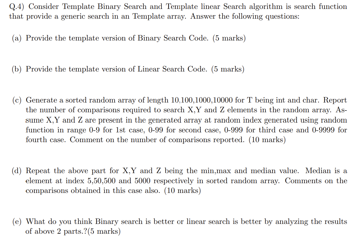 Solved Q4 Consider Template Binary Search And Template 