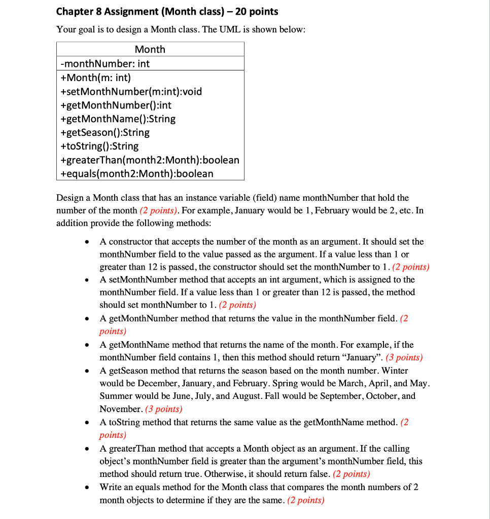 Solved Chapter 8 Assignment (Month class) – 20 points Your | Chegg.com