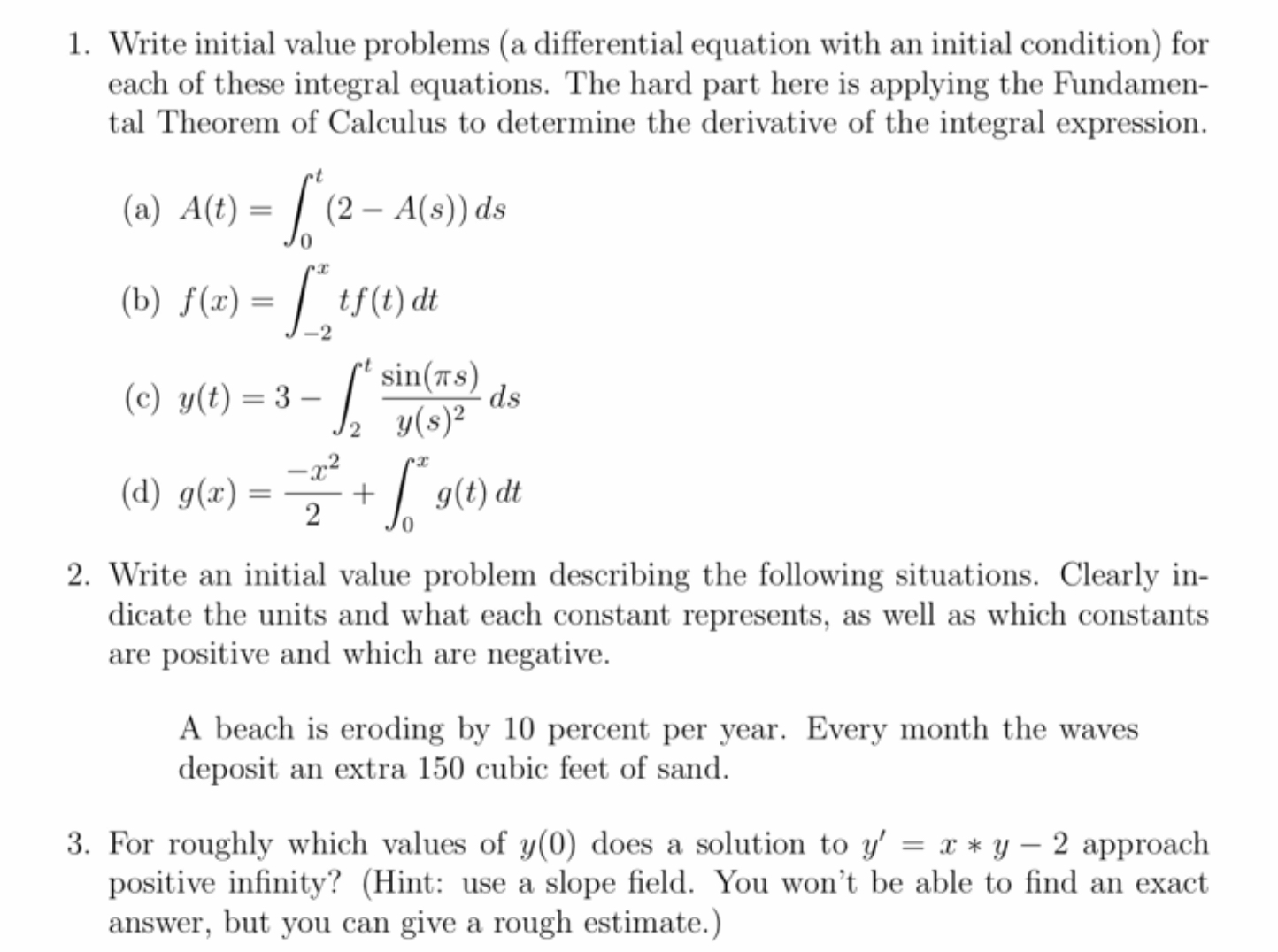Solved 1. ﻿Write initial value problems (a differential | Chegg.com