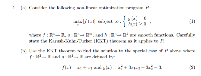 Solved 1. (a) Consider the following non-linear optimization | Chegg.com