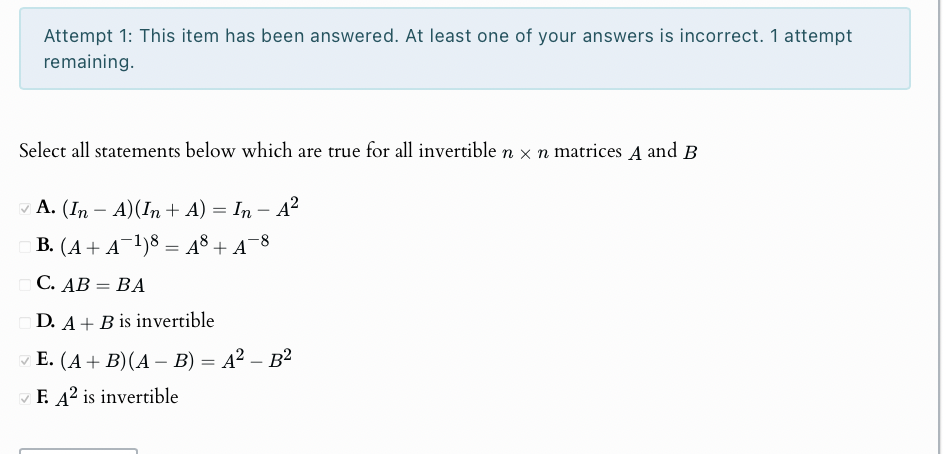 Solved Attempt 1: This item has been answered. At ﻿least one | Chegg.com