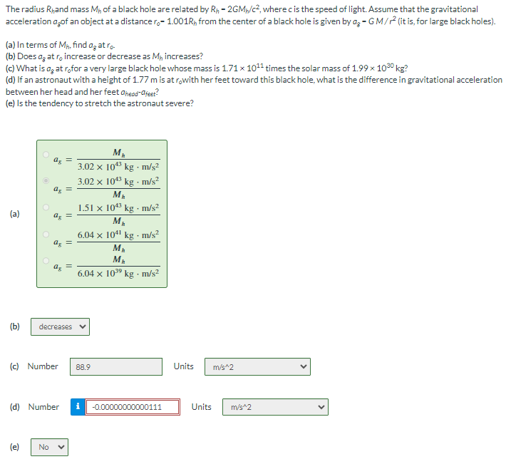 Solved The radius Rh and mass Mh of a black hole are related | Chegg.com