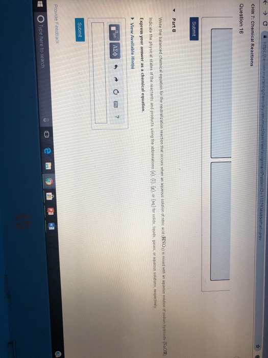 Solved - Part A Classify the following unbalanced chemical | Chegg.com