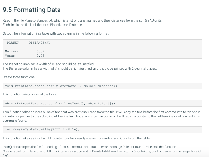 9.5 Formatting Data Read in the file Planet | Chegg.com